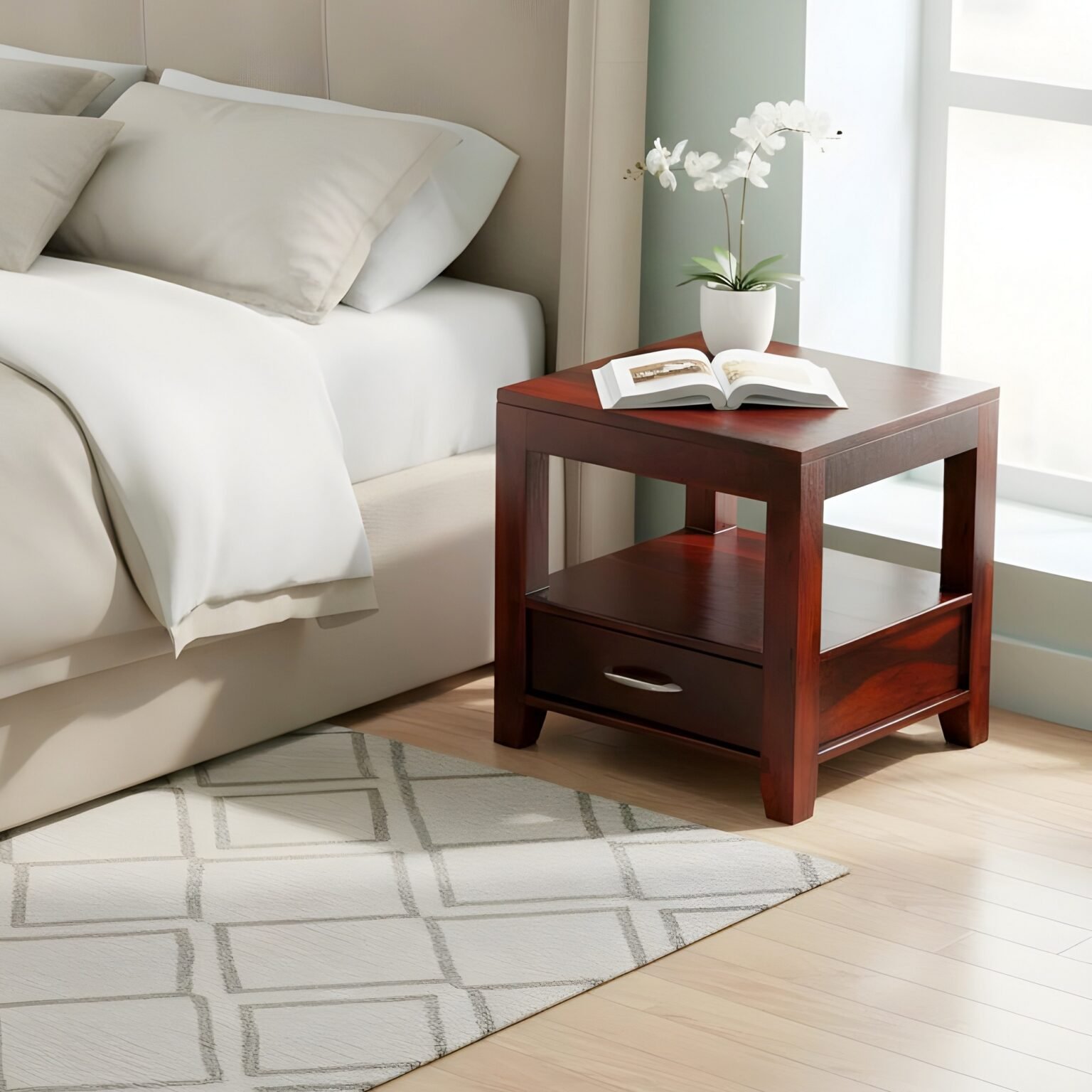 Ikiriya Kassel Sheesham Wood Contemporary Bedside Table/ End Table in ...